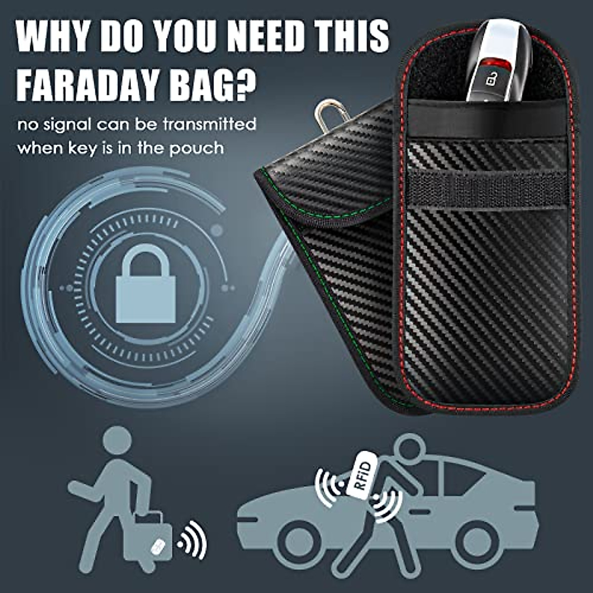 Faraday Key Fob Protector, 2 Pack(Red & Green) Faraday Bags RFID Faraday Pouch Car Key Fob Signal Blocker Blocking Pouch