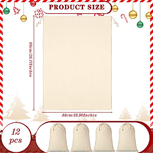 Abbylike 12 Pcs Santa Sublimation Blank Christmas Sacks with Drawstring Large Christmas Natural Cotton Heavy Duty Sack Laundry Bags for Xmas Gift Giving Sublimation Drawstring Bags 18.9 x 26.8 Inch