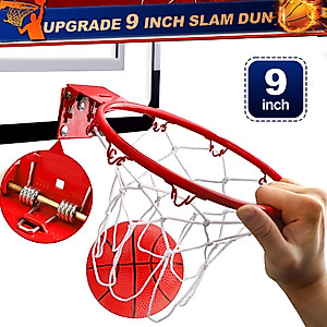 Mini Indoor Basketball Hoop for Door, Over Door Basketball Hoop for Kids Adults with Large 9 Inch Dunk Rim 4 Mini Replacement 6" Basketballs Sport Game Gift for 6 7 8 9 10 11 12 Years (15.8"x11.7")