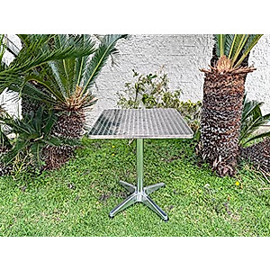 BTEXPERT Indoor Outdoor 23.75" Square Restaurant Table for Patio Stainless Steel Silver Aluminum Furniture with Base