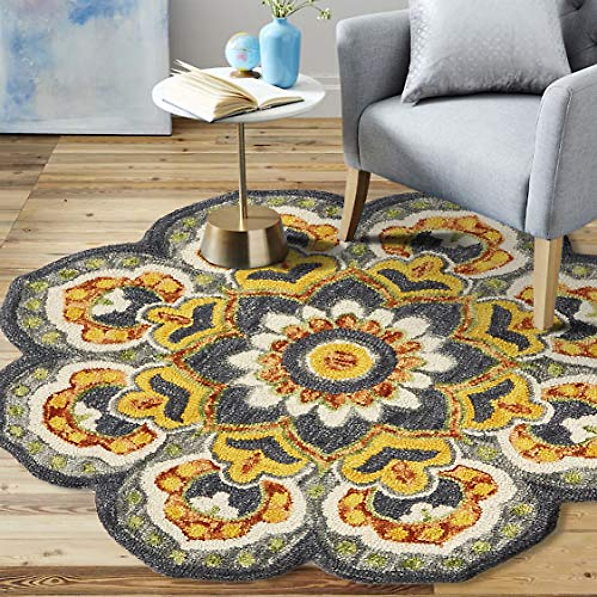 LR Home Dazzle Area Rug, 6' Round, Gray
