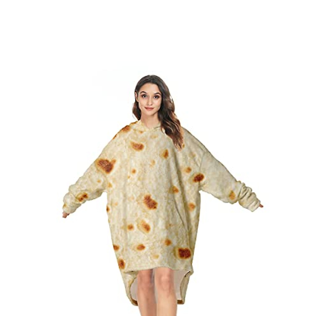 Geduazga Burrito Women Oversized Blanket Hoodie Adult Long Soft Wearable Blanket Hoodie Flannel Giant Blanket Sweatshirt Hoodie,Pockets Pullover Homewear for Teens L