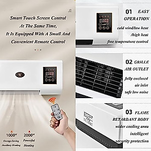 Cryfokt Mini Air Conditioner, Small Air Conditioner Heater with Remote Control, 2000W Portable Wall Mounted Ac, Wall Mounted Air Conditioner and Heater Combo for Bathroom, Bedroom