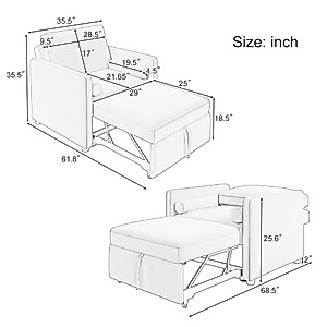 Merax 3-in-1 Convertible Sofa Bed Chair Singe Pull Out Sleeper Couch with Adjustable Backrest Single Armchair Tan