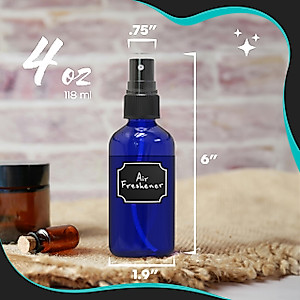 Nevlers 24PK 4 Oz Blue Glass Spray Bottles | Small Glass Spray Bottle Set w/Shrink Wrap, Labels & More| Small Spray Bottle For Use as Travel Size Spray Bottle, Mister Bottle & Spray Bottles for Hair