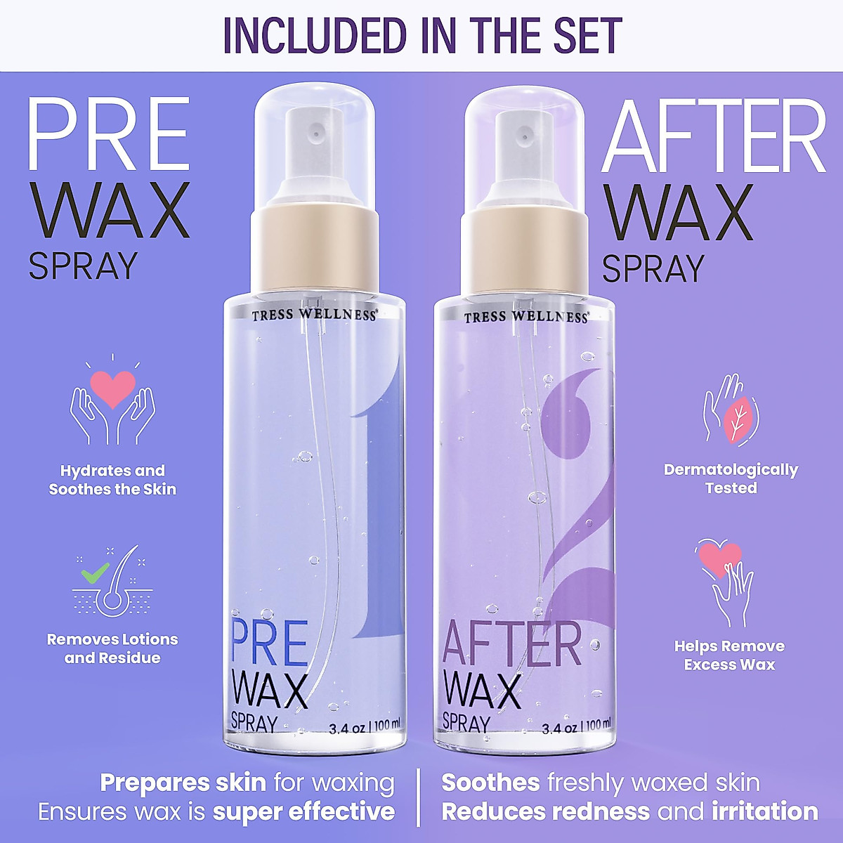 Tress Wellness Pre Wax Cleanser and After Wax Care - Pre Wax Spray and After Wax Spray - After wax oil Prewax Treatment Spray - After Wax Treatment Post Wax Oil Wax Remover for Skin Post Wax Care