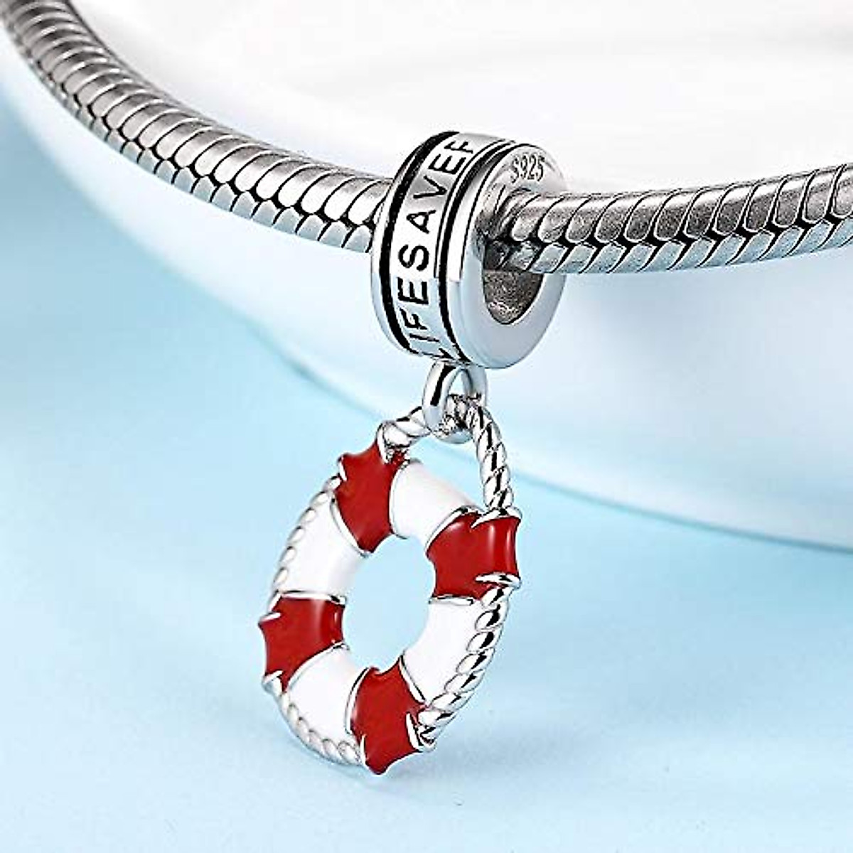 Bolenvi Lifesaver Lifeguard Life Guard Pool Beach 925 Sterling Silver Charm Bead for Pandora & Similar Charm Bracelets or Necklaces