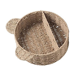 Uitndvyte Bear Ear Shape Wall Mounting Shelf Rattan Wall Shelves Small Plant Display Storage Rack Woven Hanging Storage Basket