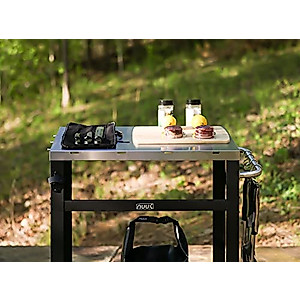 NUUK Double-Shelf Rolling Outdoor Dining Cart Table, 20" x 30" Stainless Steel Commercial Multifunctional Kitchen Food Prep Worktable on Wheels w/Adjustable Storage Tray & Waterproof Protective Cover