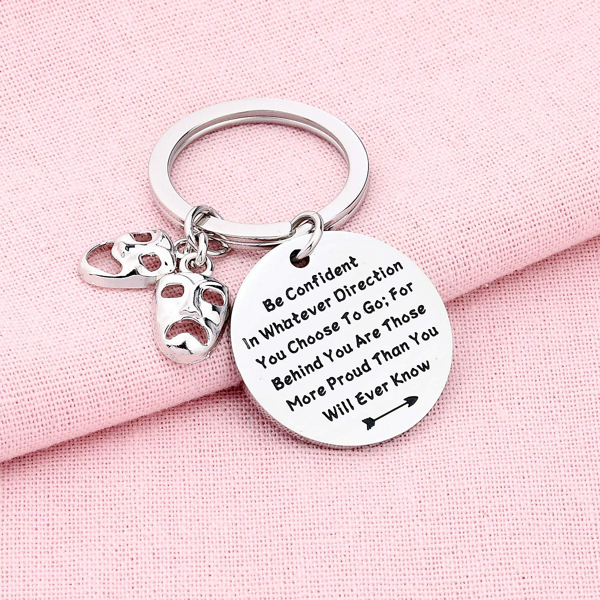 LQRI Drama Mask Charm Keychain Theatre Gift Drama Graduation Gift Be Confident In Whatever Direction You Choose To Go Drama Actor Actress Jewelry