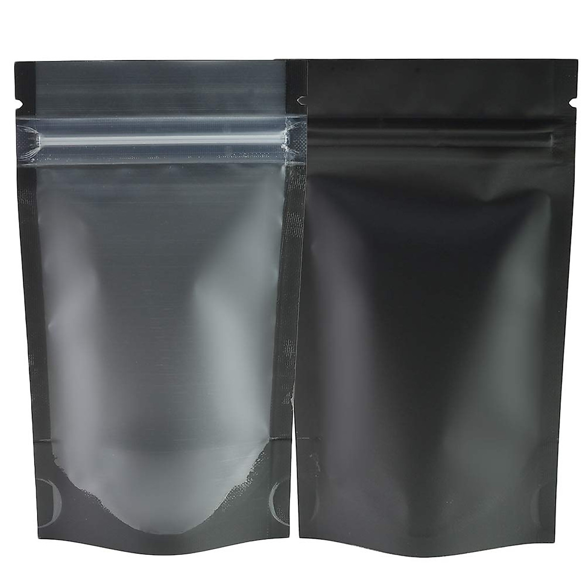 QQ Studio Pack of 100 Translucent Front Matte Black Poly Plastic Zip Seal Bags (3.3oz (5" x 7"), Black Stand-Up Pouch | 200 Bags)