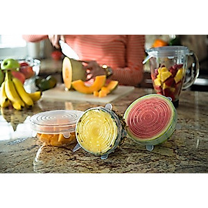 Modfamily Silicone Stretch Lids (7 pack, includes EXCLUSIVE XL SIZE), Reusable, Durable & Expandable to Fit Many Container Sizes & Shapes. Superior for Keeping Food Fresh, Dishwasher & Freezer Safe