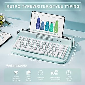 YUNZII ACTTO B303 Wireless Keyboard, Retro Bluetooth Aesthetic Typewriter Style Keyboard with Integrated Stand for Multi-Device (B303, Ivory Butter)