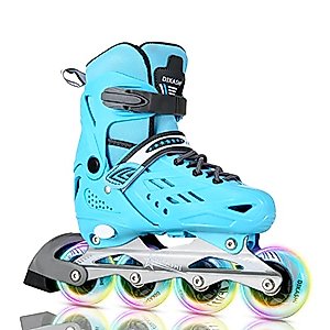Suitable for Children and Teenagers, 4 Sizes of Adjustable Roller Skates and Bright Wheels, Suitable for Beginners' Indoor and Outdoor Roller Skates (Blue) (34-37(8-9 US)