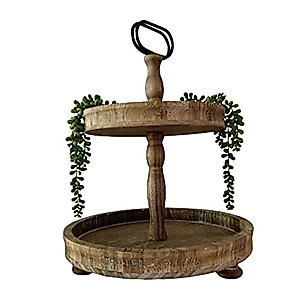 DECORIO Farmhouse Distressed Two Tier Brown Decorative Tray - Wood Tiered Tray Stand - Two Tier Tray Easter Tiered Tray Decor - Two Tiered Tray - 2 Tier Wooden Tray 2 Tier Serving Tray 17"x13"
