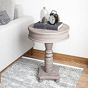 HOMPUS Vintage End Table Set of 2, Round Rustic Side Table Sets w Wood Grain Finish, 2 Pieces Nightstand Small Accent Table Mid-Century Modern for Living Room, Bed Room, Light Grey