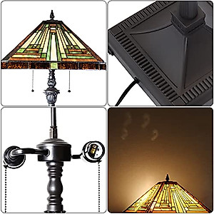 Capulina Tiffany Floor Lamp 2-Light 16 Inches Wide Amber Brown Stained Glass Mission Antique Style Standing Reading Light for Living Room Bedroom Office