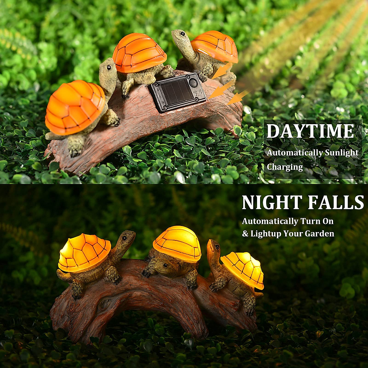3 Turtles on a Log - Solar Lights Outdoor Garden Decor, Lawn Ornaments Solar Powered Outdoor Waterproof Garden Decorations for Patio, Yard, Pond