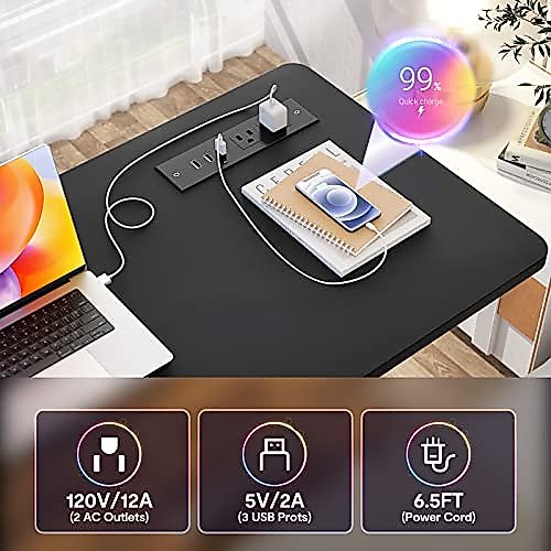 Height Adjustable Standing Desk with Power Outlets, 32" Manual Stand Up Desk with Storage Shelves Small Mobile Rolling Computer Desk Portable Laptop Table with Wheels for Home Office, Black