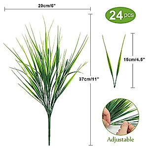 24 Bundles Artificial Plants Outdoor Fake Wheat Grass Flowers Artificial Greenery Stems Faux Plastic Plants Shrubs UV Resistant for Patio Garden Porch Home Window Box Decor (Green)