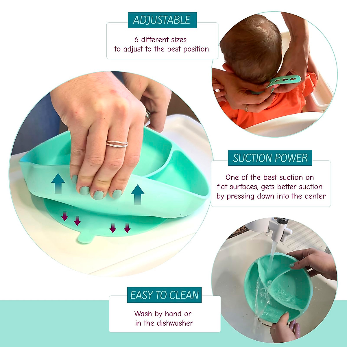 Silicone Baby Feeding Set | truku truku ® | Baby Dinnerware Set - 2 Bibs with Food Catcher, Suction Plates for Baby, Bowl, Toddler Cup, Bamboo Spoon and Fork - Baby Avocado Stuff - 7 pcs (Mint)