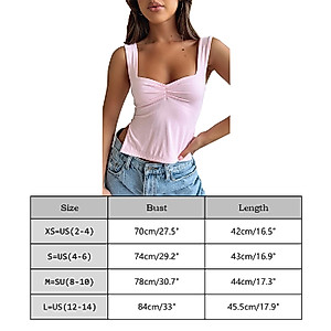 BAIGRAM Women’s Sleeveless Slim Crop Tank Top Sexy Pleated Bustier Sweetheart Neck Strappy Slits Cropped Vest Cami Pink