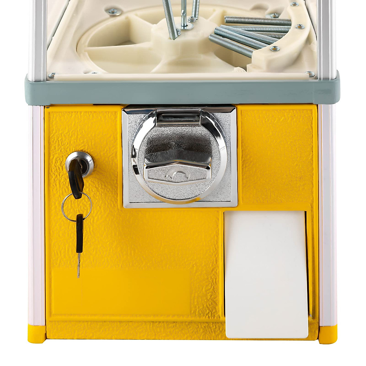 Yellow Vending Machine with Lock, Candy Gumball Machine, Large exit with Baffle, Suitable for 1.77-1.97 inches of Capsule, for Retail Stores, Game Stores, Park