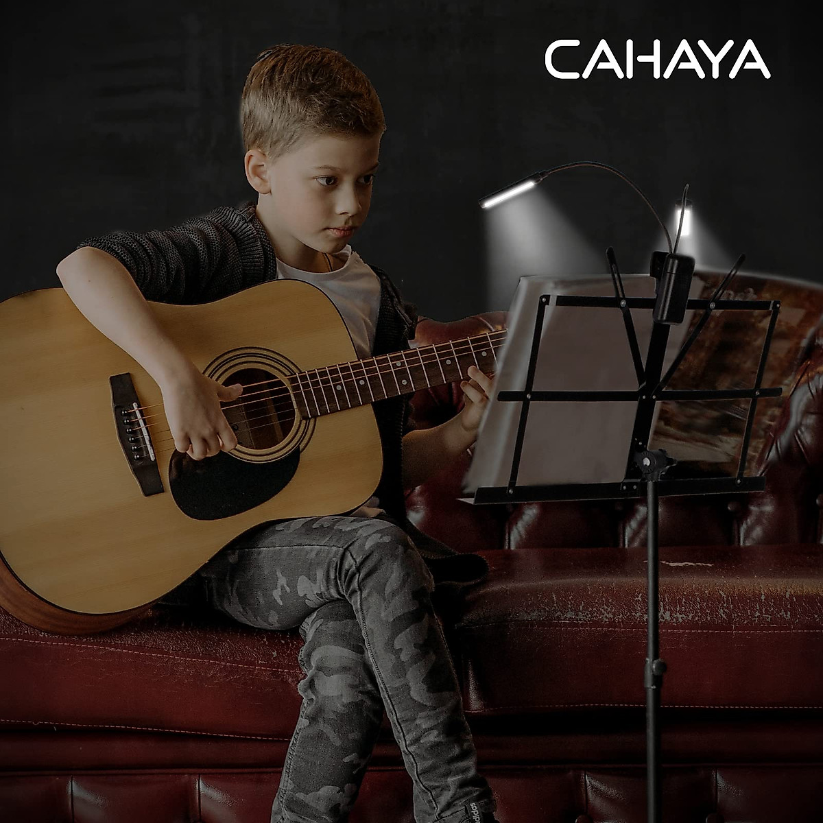 CAHAYA Dual-Use Reinforced Folding Sheet Music Stand with Stand Light & Desktop Book Stand Lightweight Portable Adjustable with Carrying Bag Including Music Sheet Clip Holder