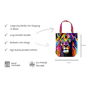 Cute Lion Tote Bag - Lion Figurine - Animal Themed Bag - Canvas Tote Bag for Women - Lion Decor - Aesthetic Large Beach Tote Bag Cute for Grocery Shopping Utility Book Teacher (Black - Lion)