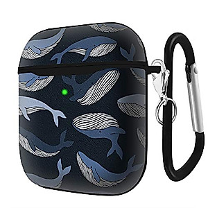 Slim Form Fitted Printing Pattern Cover Case with Carabiner Compatible with Airpods 1 and AirPods 2 / Ocean Whale Pattern