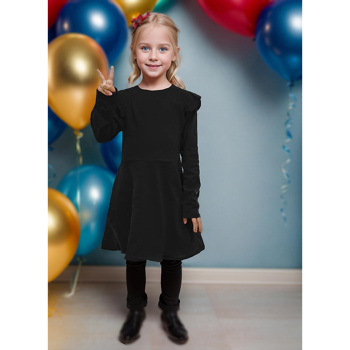 Magic Park 18M-6Y Baby Girls Ruffle Casual Dress Toddler Girl A-line Skirt Kids Plain Dresses Birthday Holiday Outfits (0043A_Black, 2-3 Years)