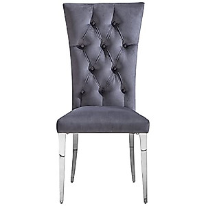 AZhome Kitchen and Dining Room Sets, Grey and Silver Pedestal Dining Table with 4 Grey Buttons Tufted Dining Chairs