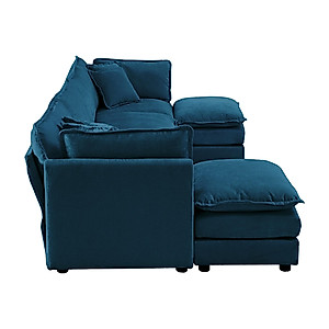 kevinplus 146.5'' Blue Large Sectional Sofa Couch U-Shaped with Ottoman for Living Room, Modern Contemporary Modular Sofa Couch for Apartment Office, Chenille Fabric (4-Seat Couch + 2 Ottoman)
