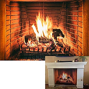 LFEEY 5x3ft Burning Firewoods Photo Backdrop Large Fireplace Flaming Woods Camping Poster Outdoor Travel Barbeques Party Photography Background Photo Studio Props