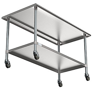 KoolMore Commercial 30” x 60” Stainless Steel Work Table Wheels Restaurant Home Use, Under Storage Shelf Food, Tools, Equipment, Hardware, Heavy Duty Metal Workspace (CT3060-18C), Silver, 30" x 60"