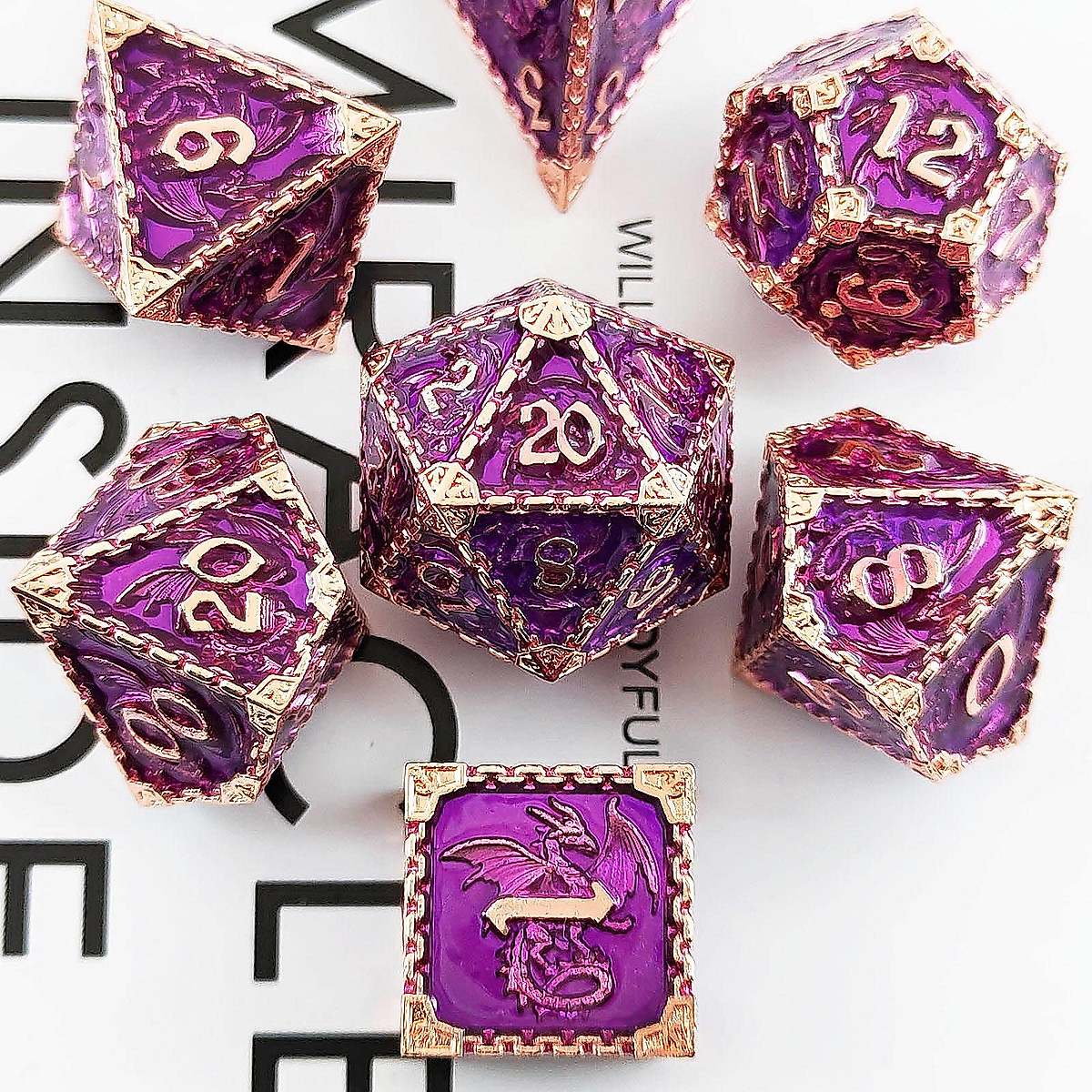 ZECIDOT DND Dice Set D&D Dungeons and Dragons Metal Polyhedral Table Games Dice Accessories Gifts of 7 Pathfinder Shadowrun Roleplaying MTG RPG Multi Sided Giant Large Dice (red Copper Purple)