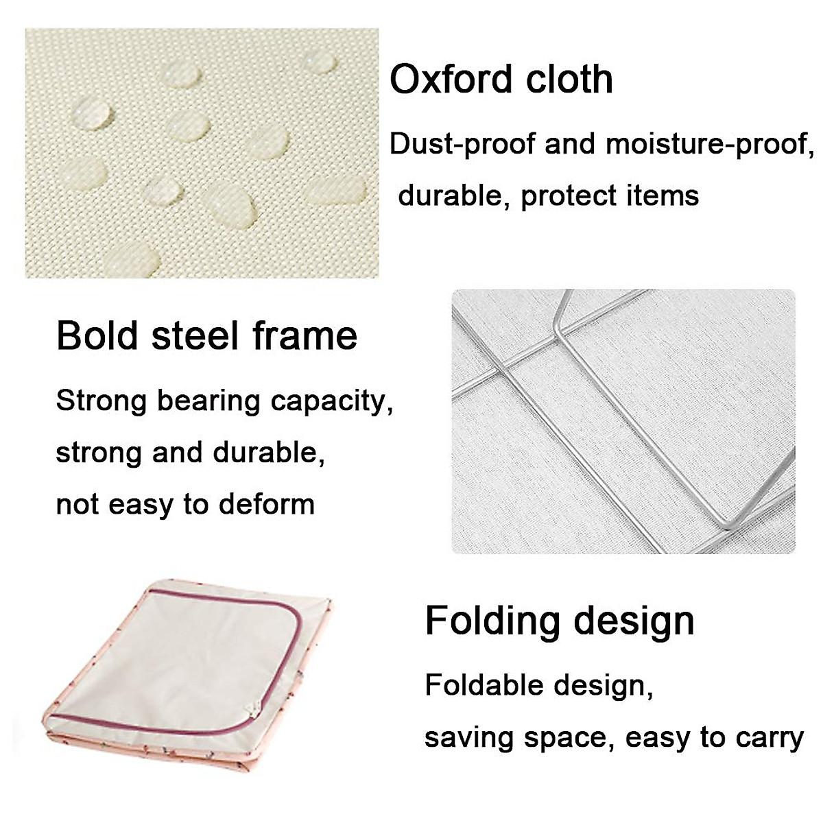 Storage Bins Boxes, Foldable Storage Bag-Capacity 72 L, Steel Frame Support Clothing Storage Bag, Quilt Collection Bag, Clothing Storage Bag With Transparent Window (Storage Bag - 1 Pack) (Pink)