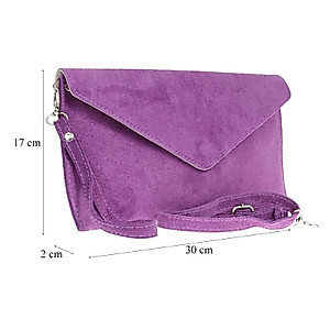 Girly Handbags Womens Italian Suede Leather Envelope Clutch Bag (Red)