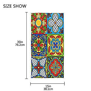 Pfrewn Mexican Talavera Ceramic Tile Hand Towels 16x30 in Ethnic Folk Bathroom Towel Soft Absorbent Small Bath Towel Kitchen Dish Guest Towel Home Bathroom Decorations