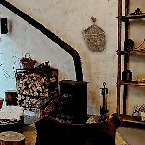 Jute Onion Basket Hanging for Pantry with Wooden hook, Potato Garlic Onion Pantry Storage Baskets, Potato Holder Hanging Wall Vegetable Baskets for Succulent Wall Decor (Large)