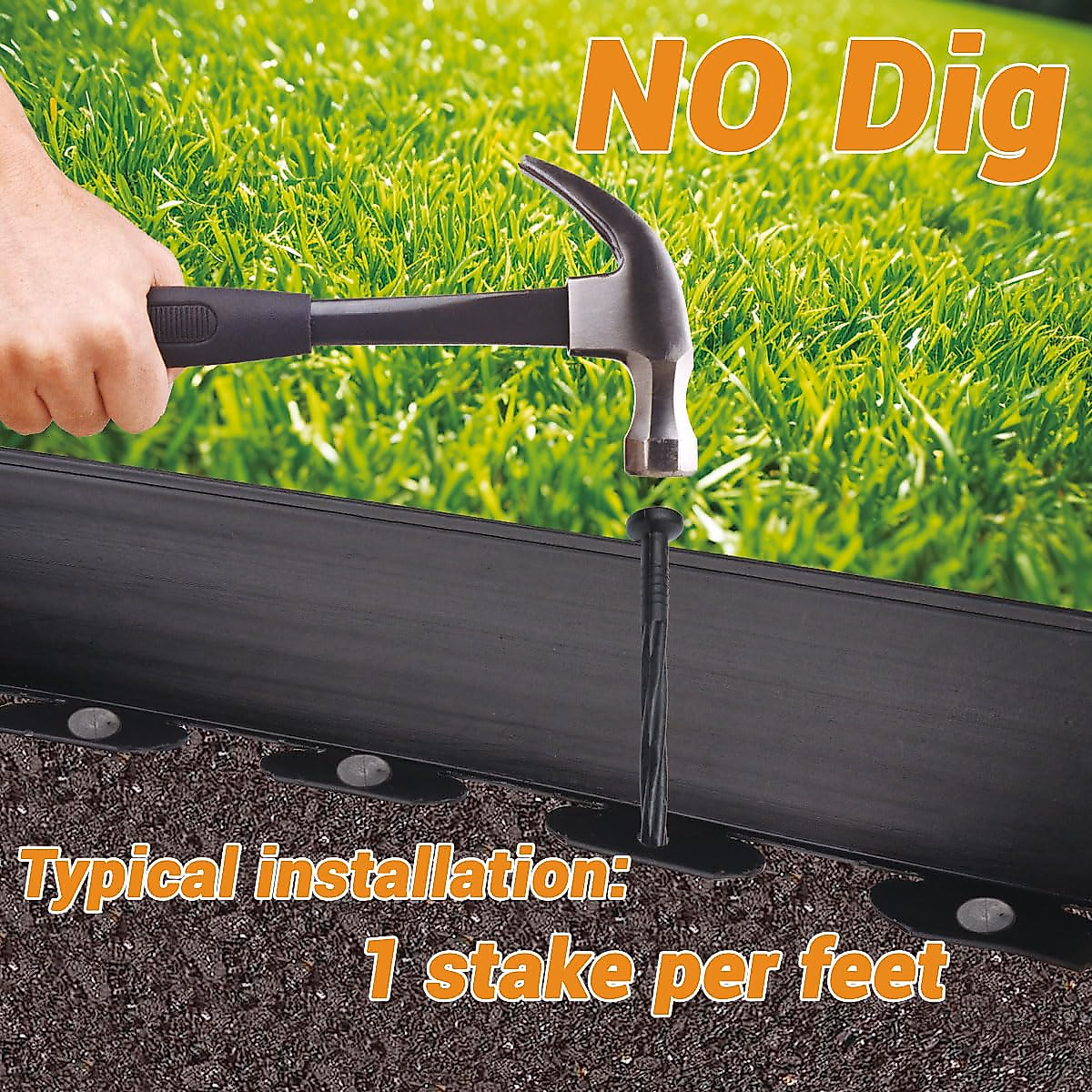 Tall Wall Landscape Edging, Lawn Edging and Landscape Border - No Dig Flower Bed Border Plastic Garden Edging - Rubber Landscape Edging (Plastic Stakes, Black-33feet)