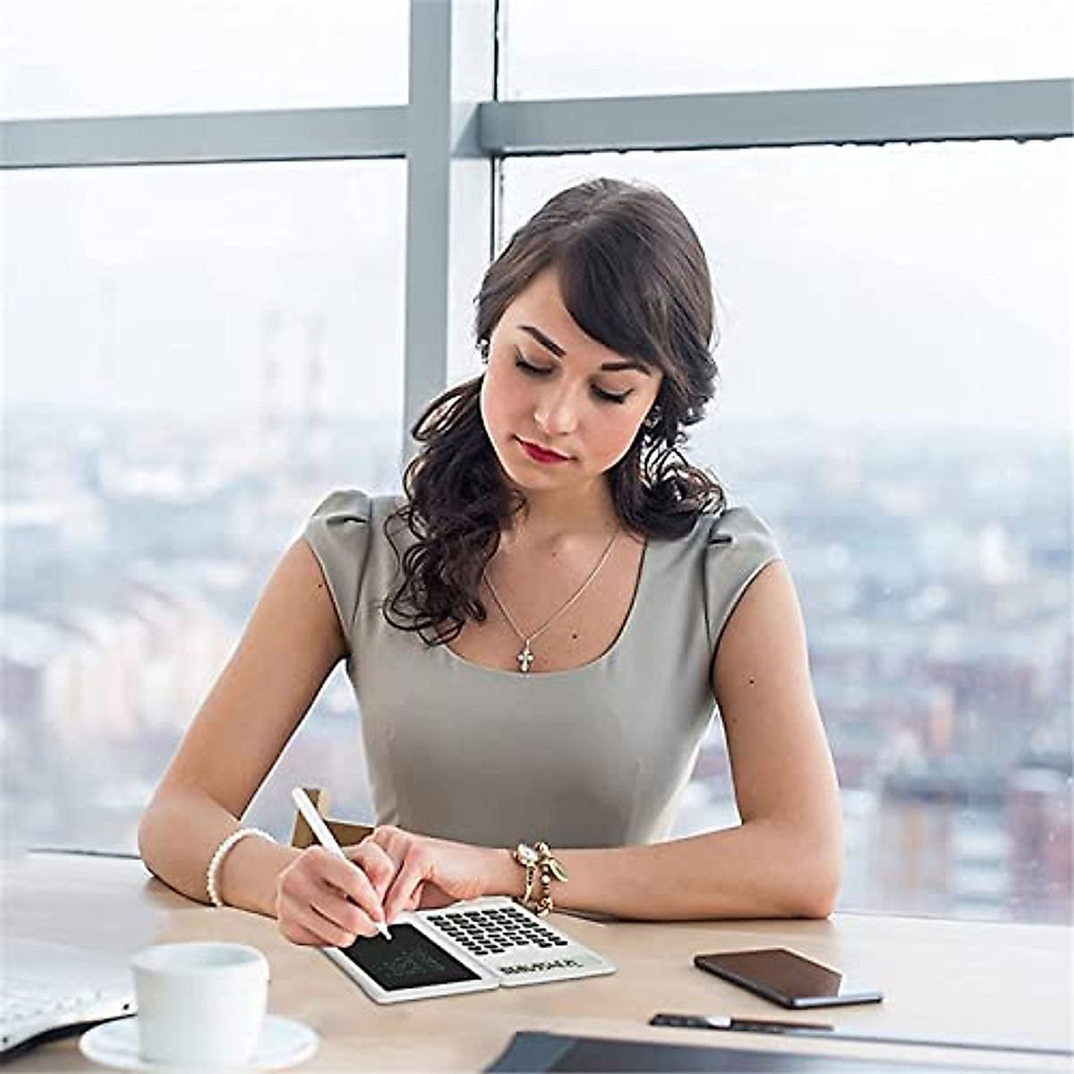 Scientific Calculator, Collapsible Engineering Calculator with Erasable Writing Tablet,10-Digit LCD Display Pocket Calculator for School Office Meeting Rooms Construction Financial(White)