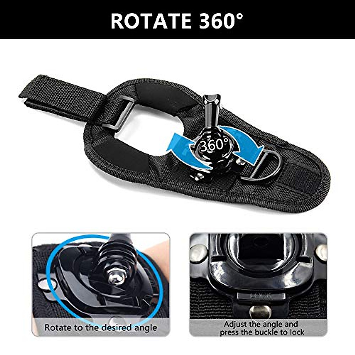 ParaPace 360 Degree Rotation Hand Strap Mount for GoPro Hero 10 9 8 7 6 5 Black Session,Hand Glove Wrist Strap Mount for AKASO Xiaoyi DJI OSMO Action Camera Accessories