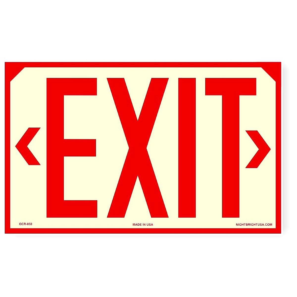 OSHA Photoluminescent Exit Sign (Red) UV Inks on Aluminum 12" x 7.5" | HEAT Resistant | COLD Tolerant | WEATHER Proof. - MADE IN USA - (Directional Arrows Included) | NightBright USA Part Number OCR-050