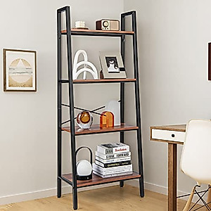 Tangkula 4-Tier Ladder Bookshelf, Freestanding Open Bookcase with Metal Frame & Anti-toppling Device, Industrial Wooden Storage Display Shelf Plant Stand for Living Room Study Balcony (2, 4-Tier)