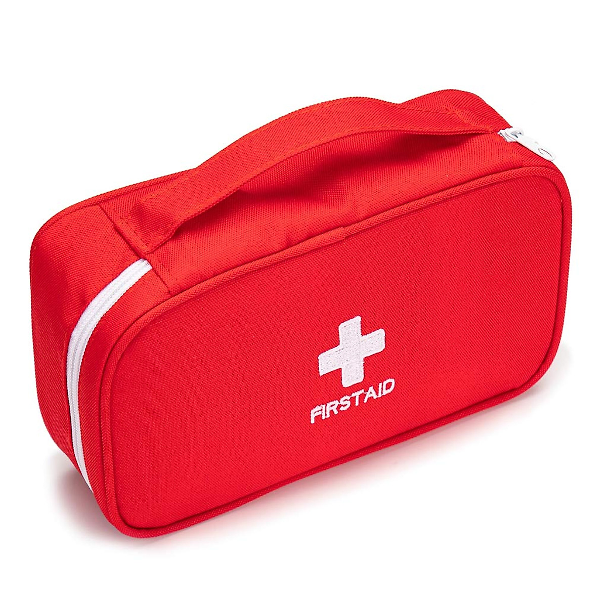 Jipemtra First Aid Bag Tote Empty Small First Aid Kit Bag Outdoor Travel Rescue Pouch First Responder Medicine Bag Pocket Container for Car Home Office Sport Outdoors (Red Handle)
