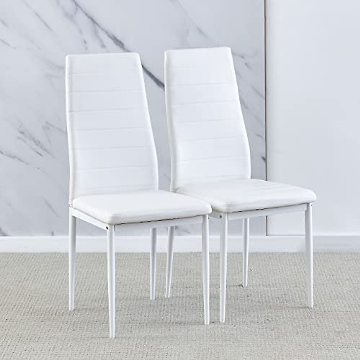 Rainbow Tree Round Dining Table and White Chairs Set 4 for Dining Room, Glass Dining Table with 4 Leather Padded Side Chairs, Comfortable & Space Saving for Home/Office