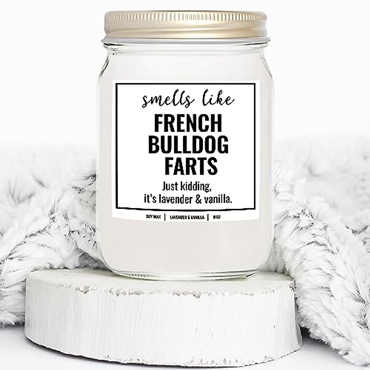 You Nique Designs French Bulldog Candle, 8 Oz, French Bulldog, Frenchie Dad Gifts for Men Women, French Bull Dog Candle, White All Natural Soy Vegan Aromatherapy Candles (Lavender & Vanilla)