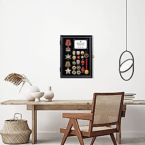 ARRAWIS Pin Display Case 11"x15" Solid Wood Pin Collection Display Shadow Box with UV Protection Acrylic Glass Door for Military Badges, Medals, Pin Enthusiast Collectibles (Black)