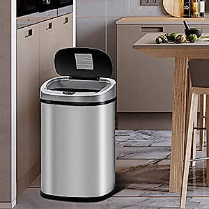 Hudada Kitchen Trash Can 13 Gallon Garbage Can Brushed Stainless Steel Waste Bin Automatic Trash Can Touch Free High Capacity 50 Liter with Lid for Kitchen Home Office Living Room Bedroom